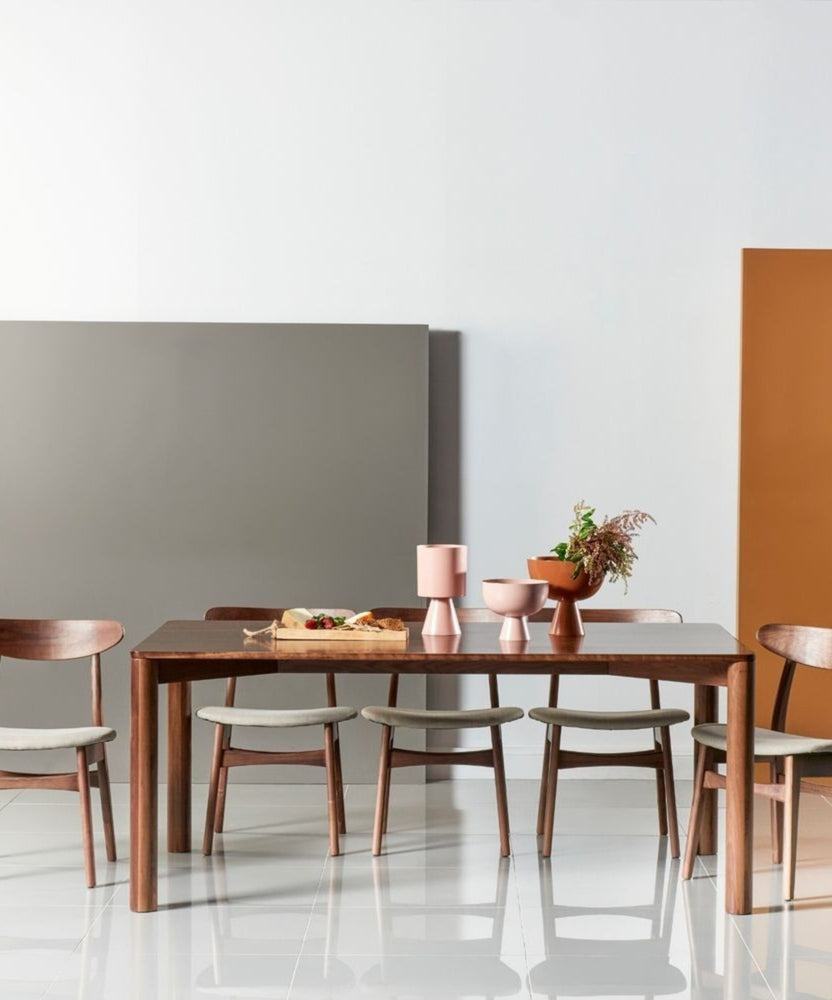 Buy Magnus Fabric Seat Dining Chair in Walnut | IconByDesign