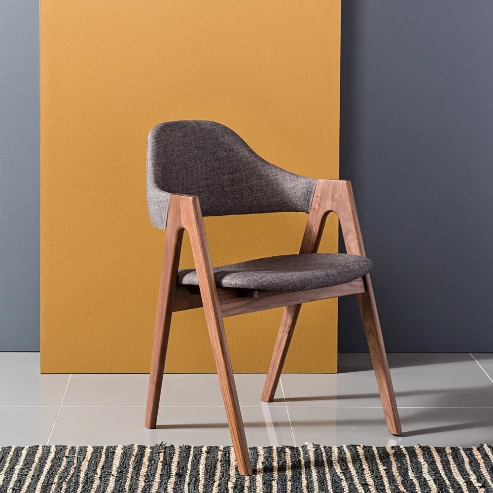 Nestor Dining Chair - Solid American Walnut with Light Grey Fabric ...