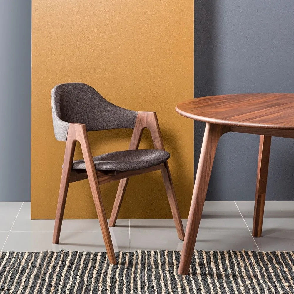 Nestor Dining Chair - Solid American Walnut with Light Grey Fabric ...