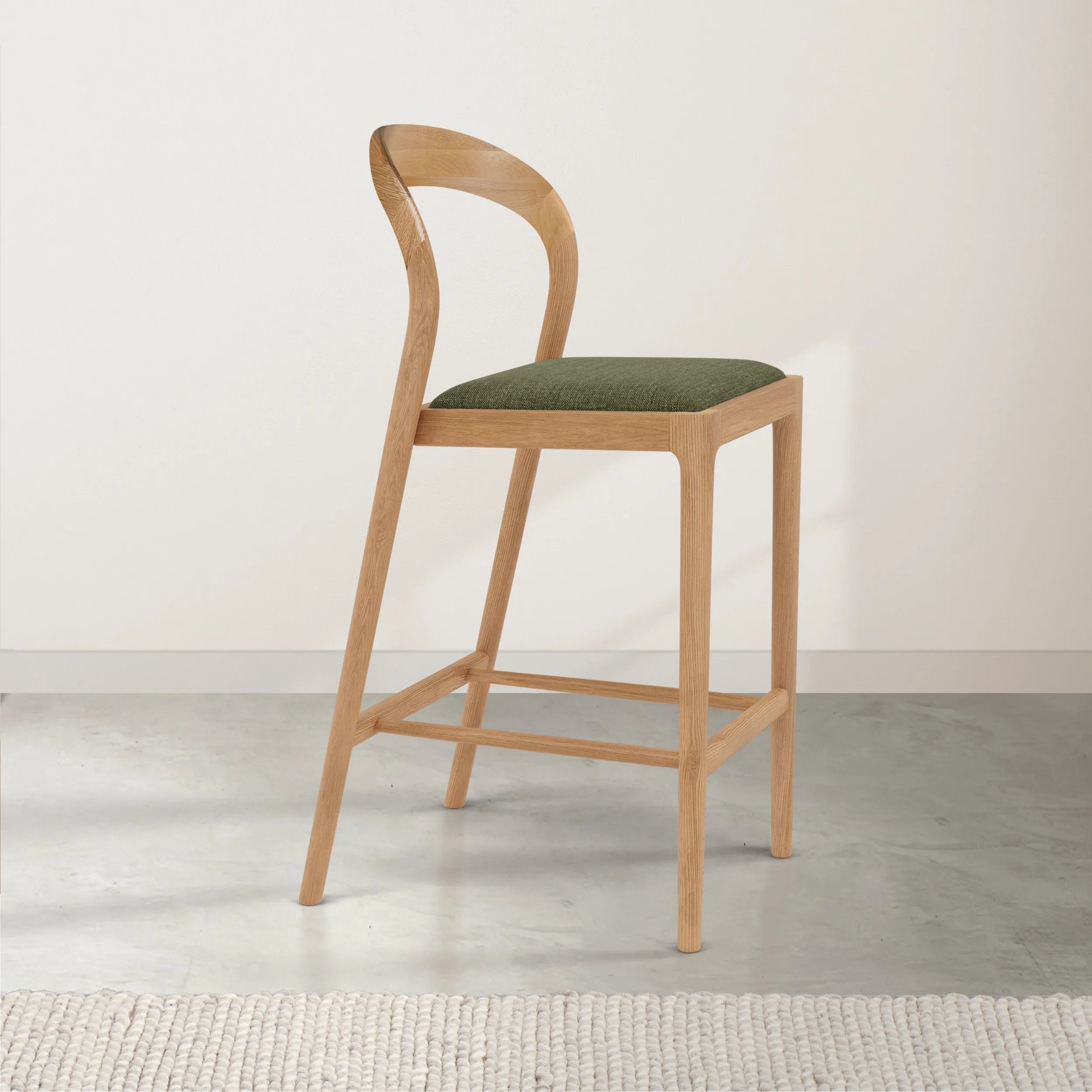 Sara Bar Stool - Solid American Oak with Aloe Green Fabric – IconByDesign