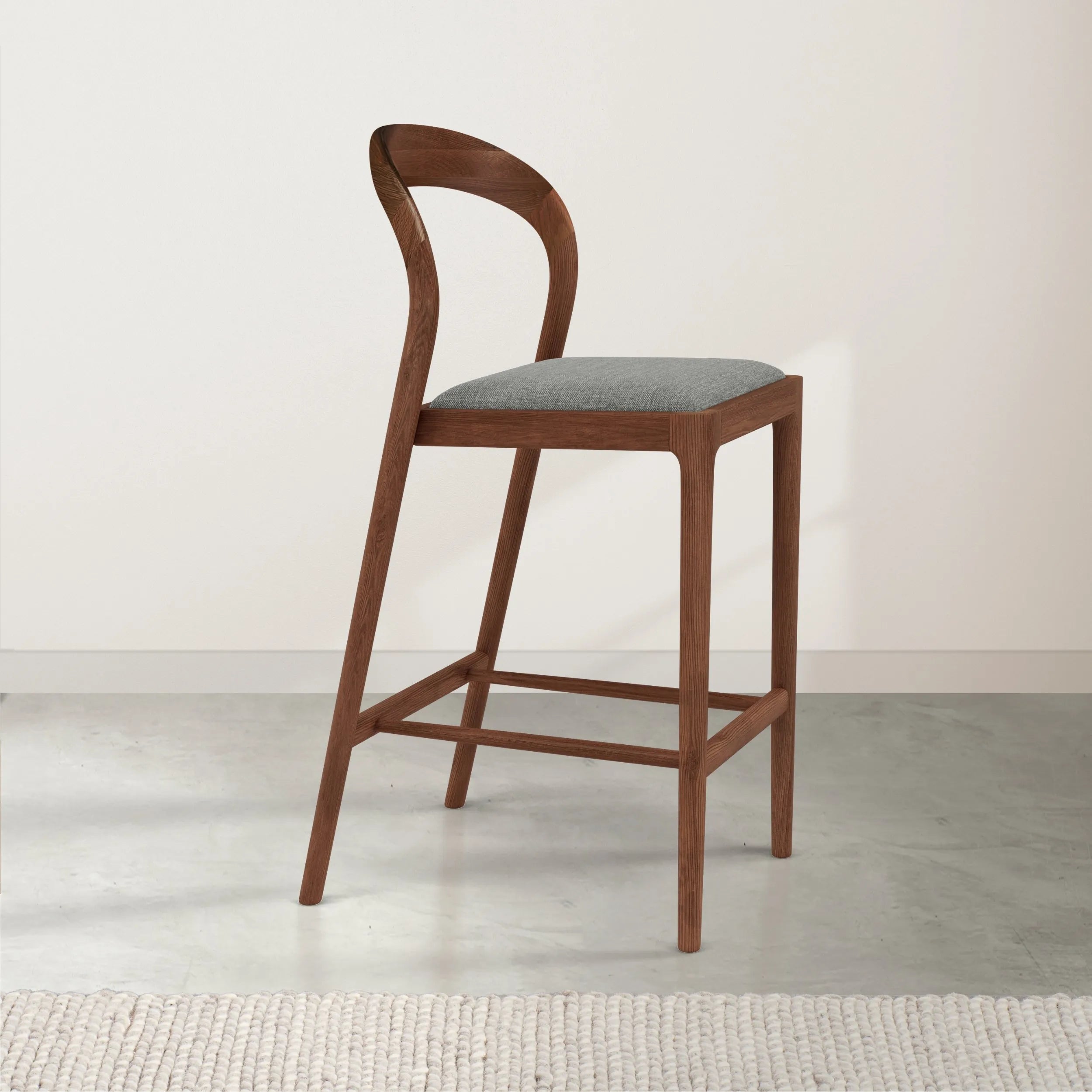 Sara Bar Stool - Solid American Walnut with Pewter Grey Fabric ...